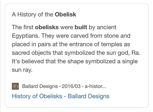 A History of the Obelisk The first obelisks were built by ancient ...