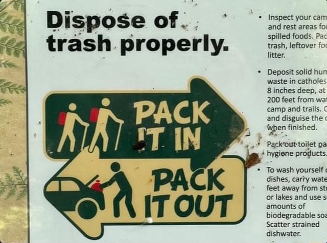 Dispose of. trash properly. Inspect your cam and rest areas fo spilled ...