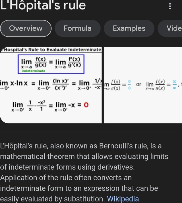 Hopital's rule I Overview Formula Examples Vide ospital's Rule to ...