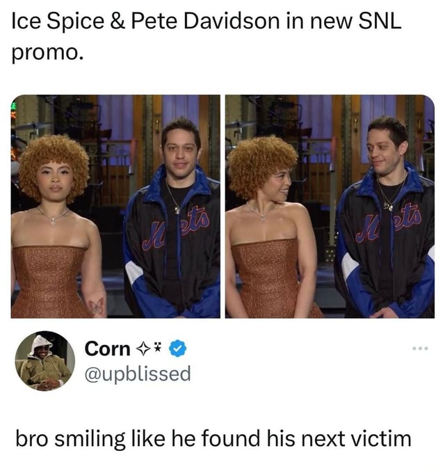 Ice Spice & Pete Davidson in new SNL promo. bro smiling like he found ...
