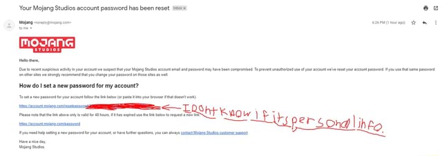 Your Mojang Studios account password has been reset Inbox x ea Mojang ...
