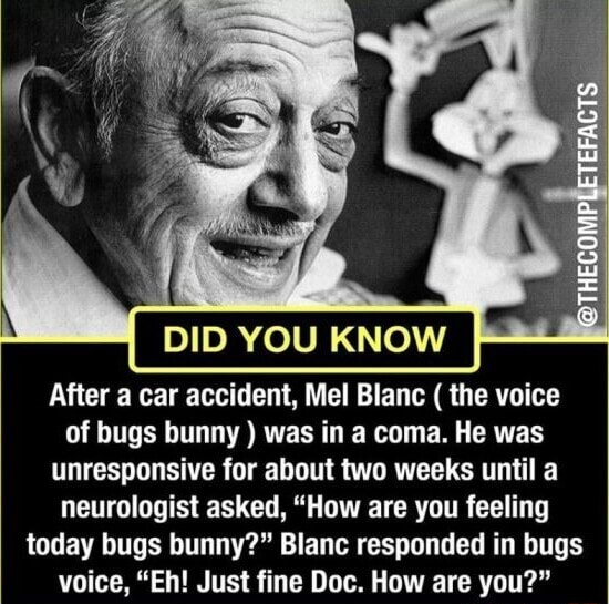 DID YOU KNOW After a car accident, Mel Blanc ( the voice of bugs bunny ...