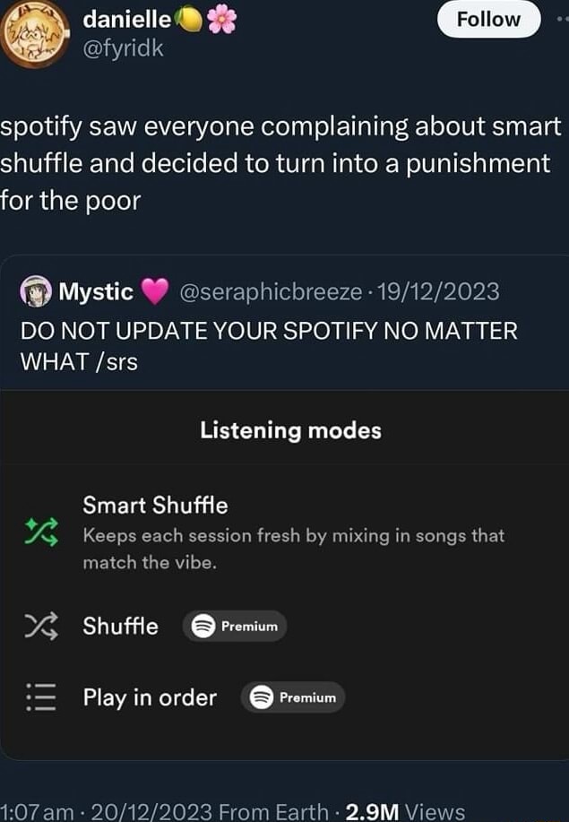 A, danielle @fyridk spotify saw everyone complaining about smart ...