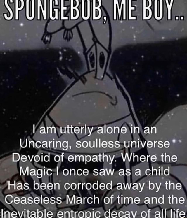 L/am utterly alone in an Uncaring, soulless universe* Devoid of empathy ...