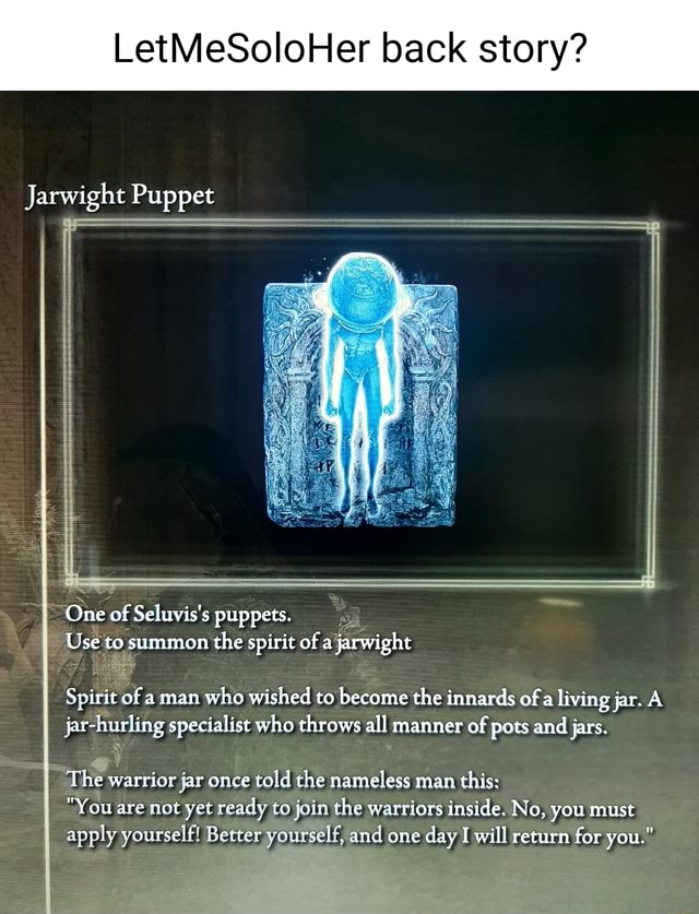 LetMeSoloHer back story? Jarwight One of Seluvis's puppets. Use to ...