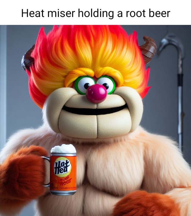 Heat miser holding a root beer - iFunny