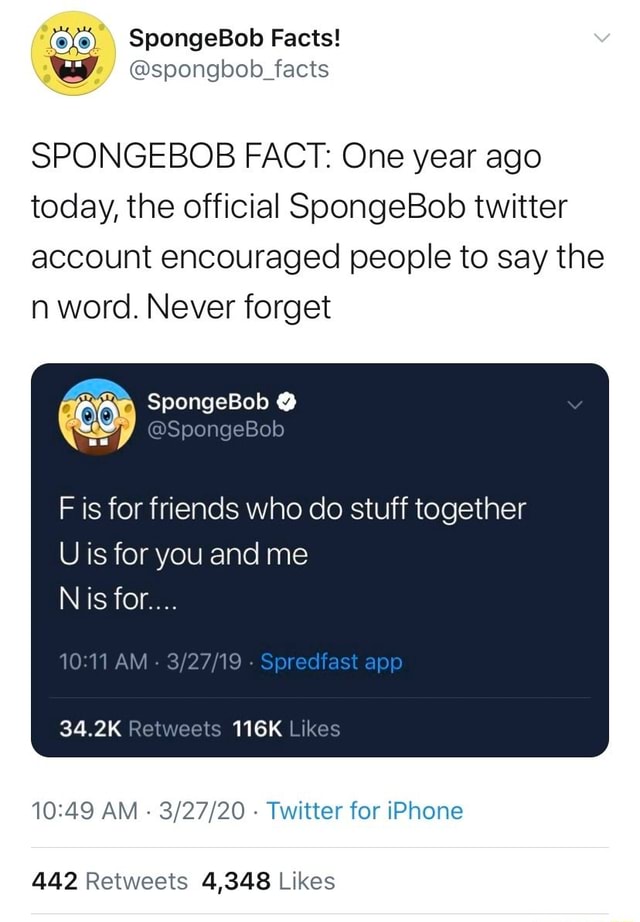 SpongeBob Facts! @spongbob_facts SPONGEBOB FACT: One year ago today ...