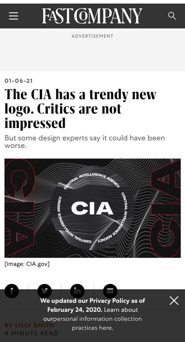 ADVERTISEMENT The CIA has a trendy new logo. Critics are not impressed ...