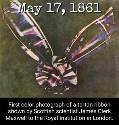 First color photograph of a tartan ribbon shown by Scottish scientist ...