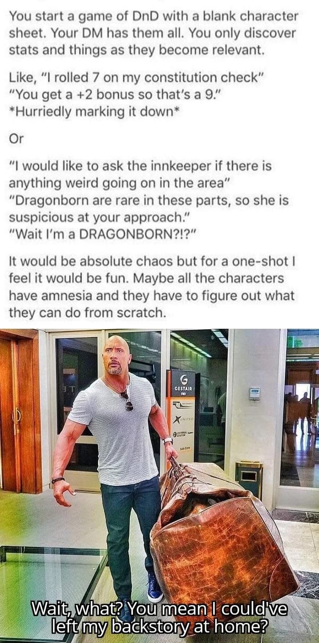 You start a game of DnD with a blank character sheet. Your DM has them ...