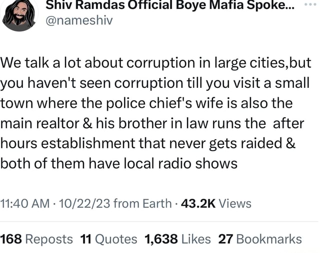 We talk a lot about corruption in large cities, but you haven't seen ...
