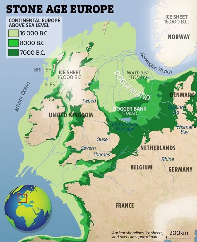 STONE AGE EUROPE ICE SHEET CONTINENTAL EUROPE ABOVE SEA LEVEL s000 Bc ...