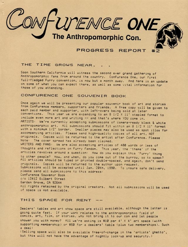 Co NfUrENCE ONE The Anthropomorphic Con. I PROGRESS REPORT #2 THE TIME ...