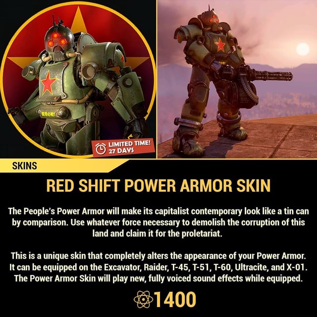 TIME! RED SHIFT POWER ARMOR SKIN The People's Power Armor will make its ...