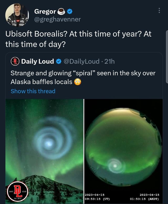 Gregor @greghavenner Ne Ubisoft Borealis? At this time of year? At this ...