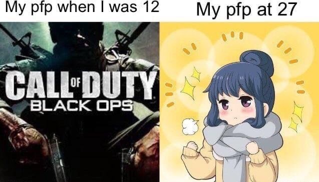 My pip when I was 12 My pfp at 27 BLACK OPS - iFunny