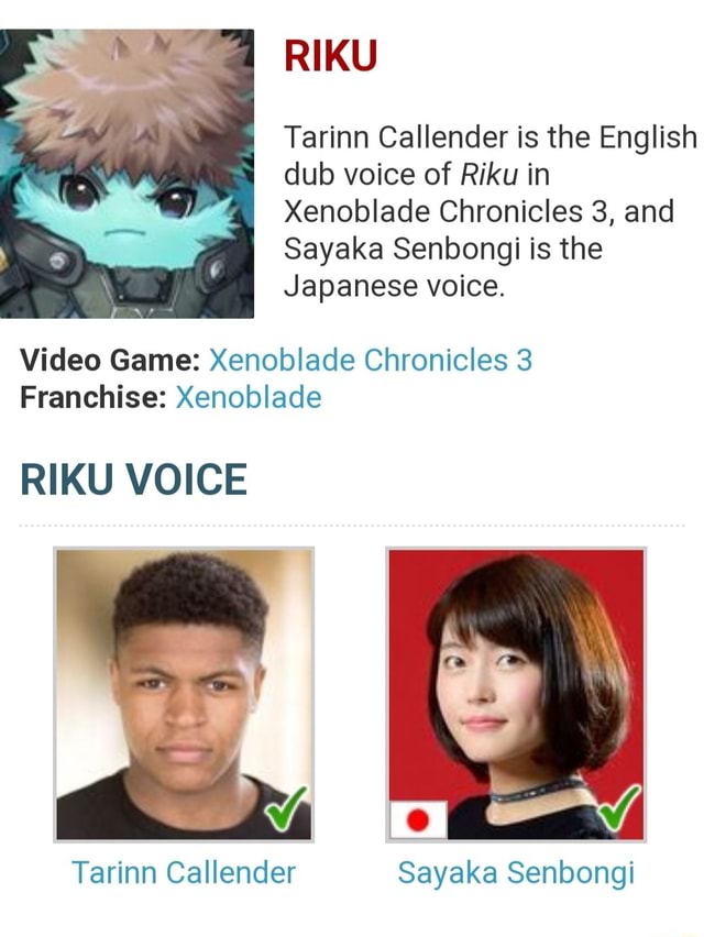 RIKU Tarinn Callender is the English dub voice of Riku in Xenoblade ...