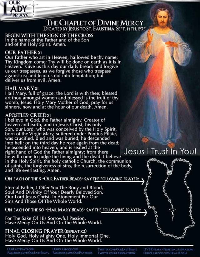 THE CHAPLET OF DIVINE MERCY DICATEDBY JESUS TO ST. FAUSTINA, SEPT. I4TH ...