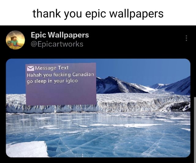 Thank you epic wallpapers Epic Wallpapers @Epicartworks Message Text Hahah you fucking Canadian ...
