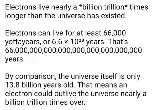 Electrons live nearly a *billion trillion* times longer than the ...
