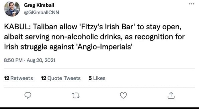 KABUL: Taliban allow 'Fitzy's Irish Bar' to stay open, albeit serving ...