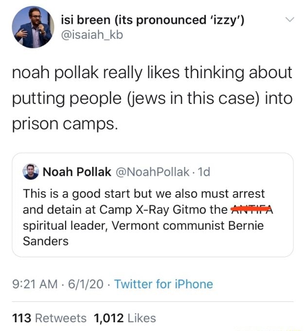 Noah pollak really likes thinking about putting people (jews in this ...