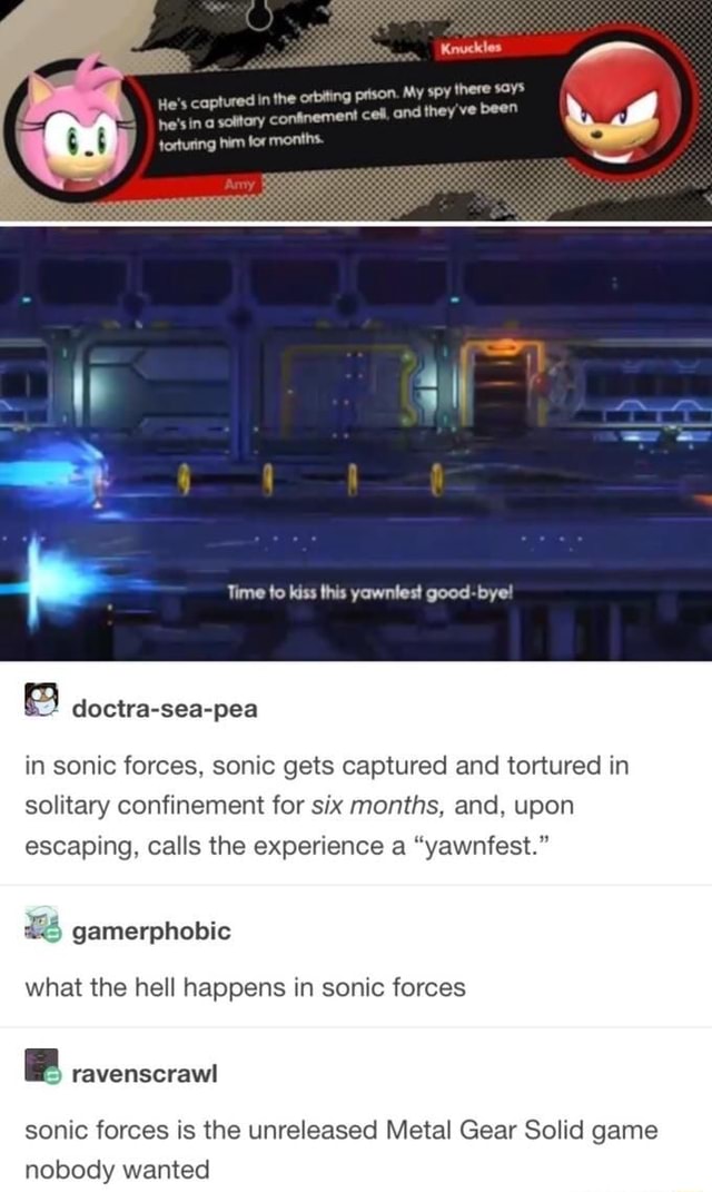 Knuckles captured in the orbiting prison. My spy there soys he's in a ...