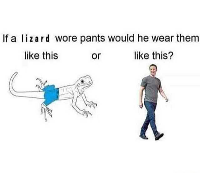 Ifa lizard wore pants would he wear them like this or like this? - iFunny