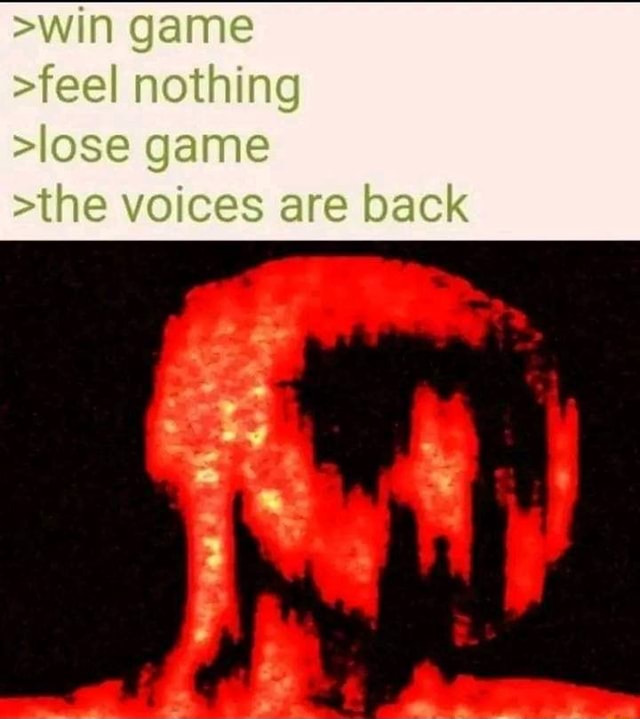 >win game >feel nothing >lose game >the voices are back - iFunny