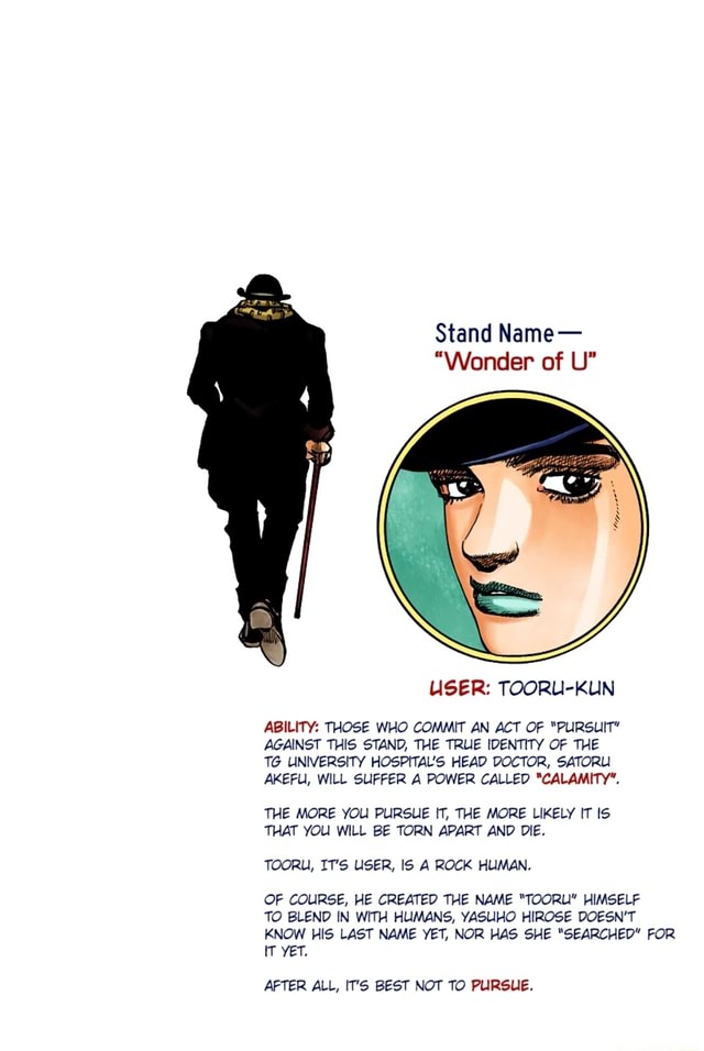 Stand Name- "Wonder of UP USER: TOORU-KUN ABILITY: THOSE WHO COMMIT AN ...