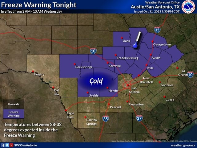 Freeze Warning Tonight Ineffect from - 10 AM Wednesday Hazards Freeze ...