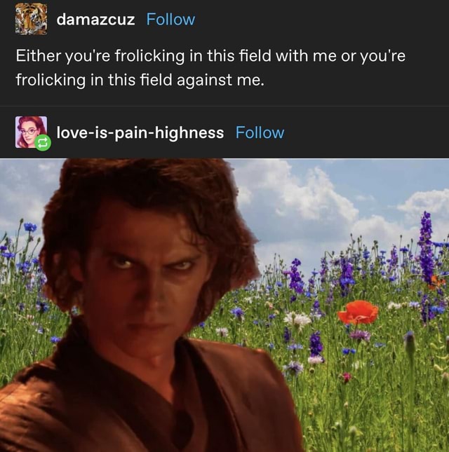 Either you're frolicking in this field with me or you're frolicking in ...
