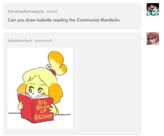 Femaleadamsapple asked Can you draw Isabelle reading the Communist ...