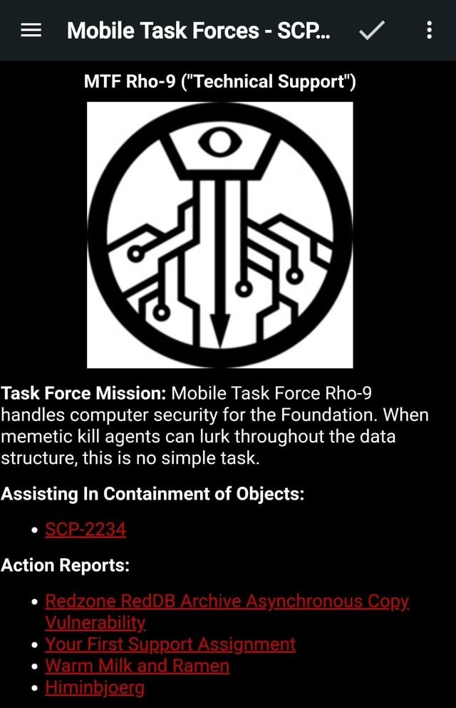 = Mobile Task Forces MTF Rho-9 ("Technical Support") Task Force Mission ...