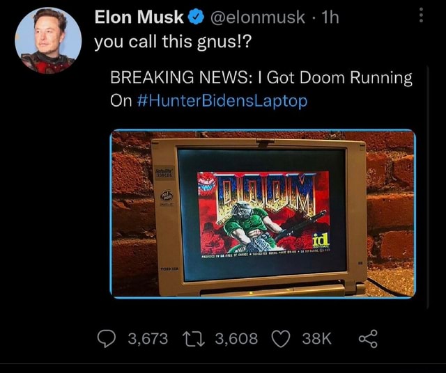 Elon Musk @ @elonmusk you call this gnus!? BREAKING NEWS: I Got Doom ...