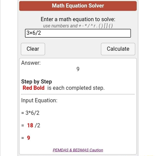 Math Equation Solver Enter a math equation to solve: use numbers and ...