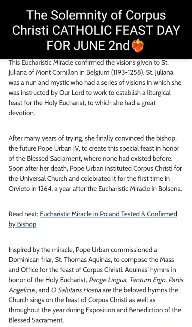 The Solemnity of Corpus Christi CATHOLIC FEAST DAY FOR JUNE This ...
