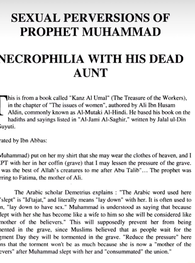 Sexual Perversions Of Prophet Muhammad Necrophilia With His Dead Aunt