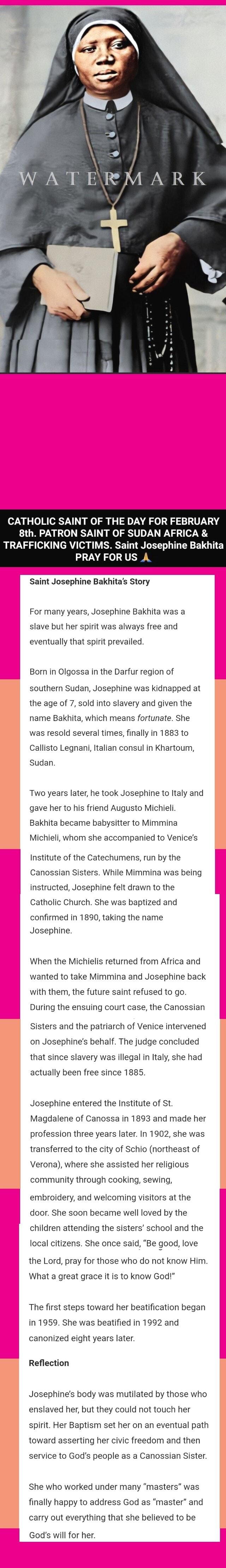 CATHOLIC SAINT OF THE DAY FOR FEBRUARY PATRON SAINT OF SUDAN AFRICA ...