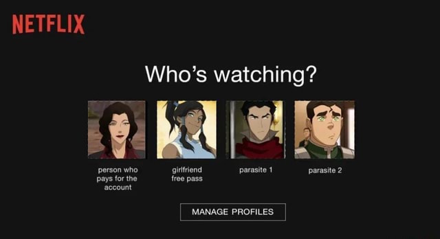 NETFLIX Who's watching? person who girlfriend parasite 1 parasite 2 ...
