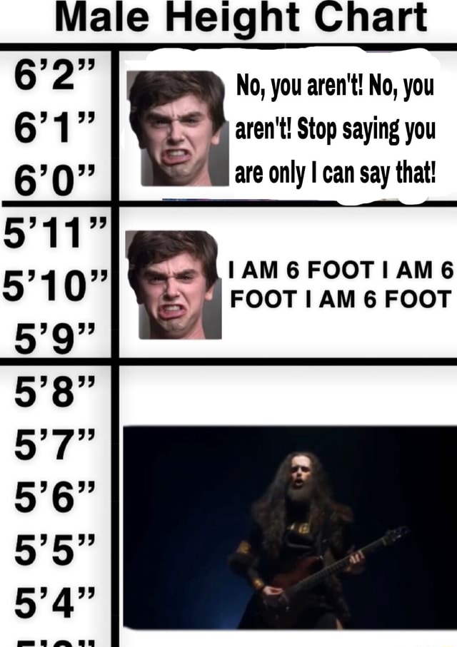 Male Height Chart 6'2" 6'1" 6'0" 5'10" 9'9" 5'8" 5'7" 5'6" 5'5" No, you ...