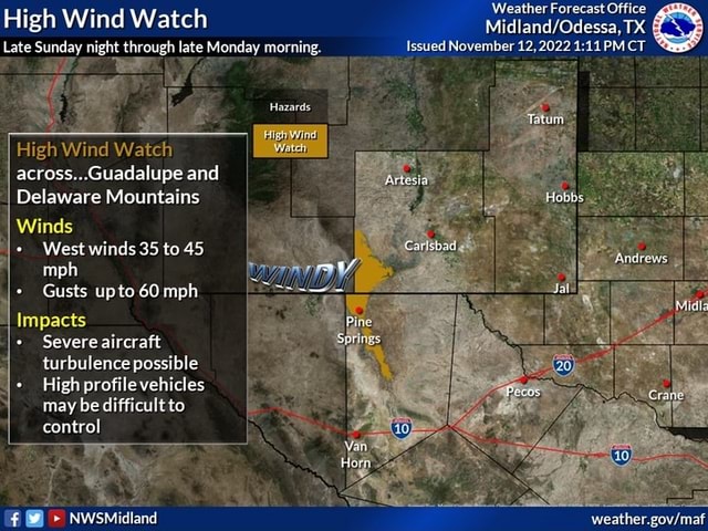 Weather Forecast Office High Wind Watch TX Late Sunday night through ...