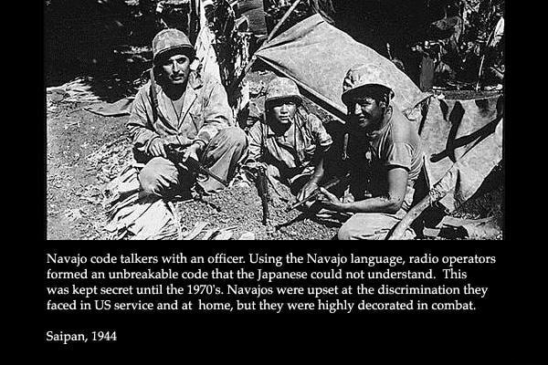 Navajo code talkers with an officer. Using the Navajo language, radio ...