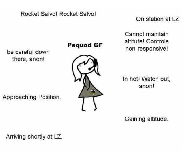 Rocket Salvo! Rocket Salvo! On station at LZ Cannot maintain altitute ...
