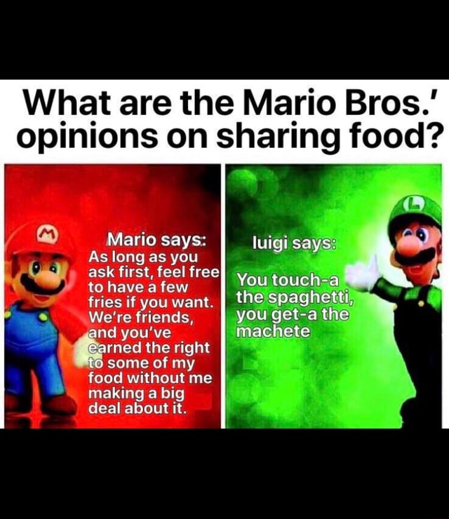 What are the Mario Bros.' Opinions on sharing food? @ Mario says: As ...