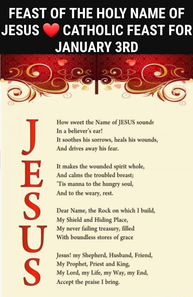 FEAST OF THE HOLY NAME OF JESUS CATHOLIC FEAST FOR JANUARY How sweet ...