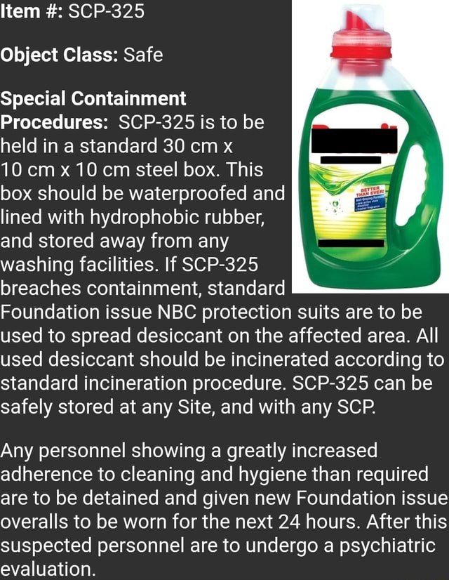Item #: SCP-325 Object Class: Safe Special Containment Procedures: SCP ...