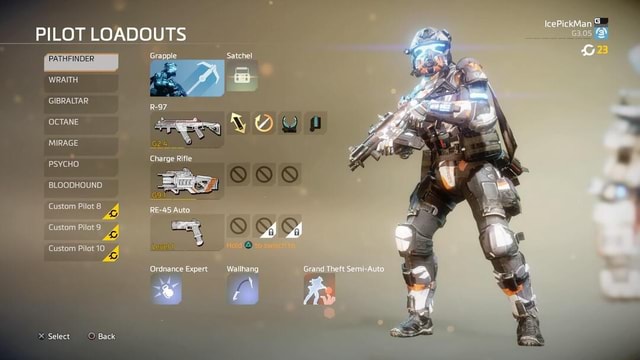 PILOT LOADOUTS Grapple Satchel PATHFINDER WRAITH GIBRALTAR R-97 OCTANE ...