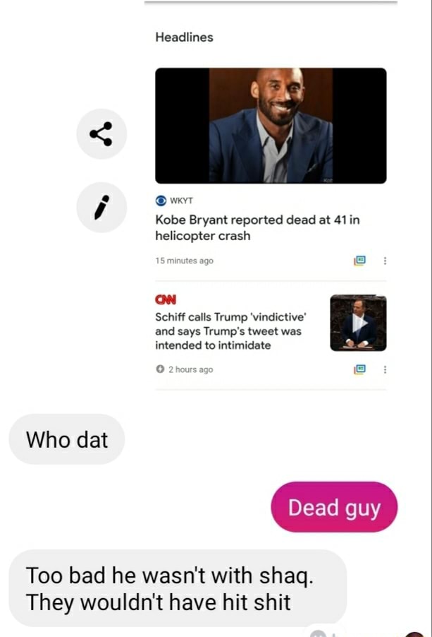 Kobe Bryant reported dead at 41 in helicopter crash ON and says Trump's ...