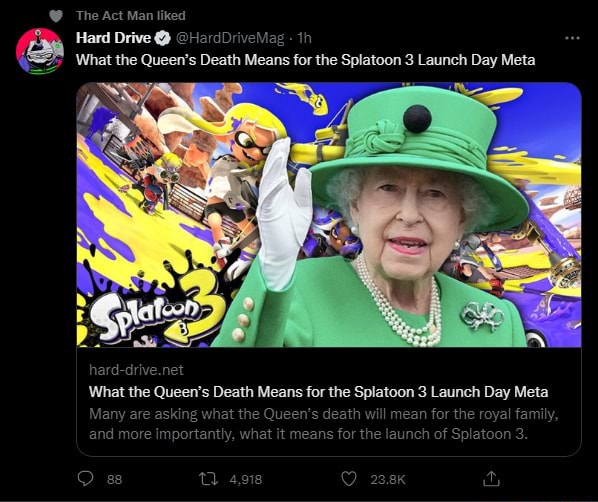 The memes have begun, RIP QUEEN - The Act Man liked Hard Drive What the ...